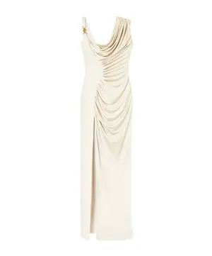 Versace Medusa Head Logo Plaque Side-slit Maxi Dress - White