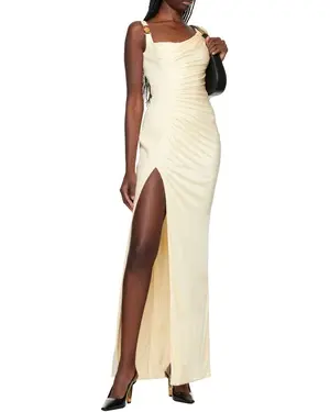 Versace Medusa Head Logo Plaque Side-slit Maxi Dress