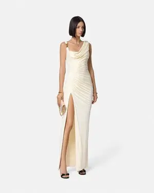 Versace Medusa Head Logo Plaque Side-slit Maxi Dress