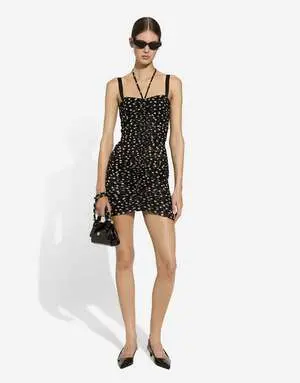 Dolce & Gabbana Dolce Gabbana Polka-dot Printed Draped Mini Tulle Dress