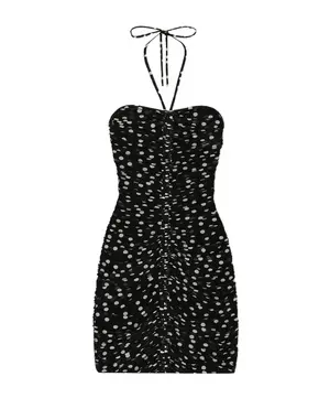 Dolce & Gabbana Dolce Gabbana Polka-dot Printed Draped Mini Tulle Dress - Black