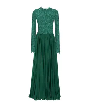 Dolce & Gabbana Dolce Gabbana Long Floral Cordonetto Lace Dress - Green