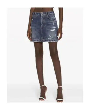Dolce & Gabbana Dolce Gabbana Ripped Mini Denim Skirt