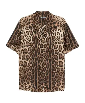 Dolce & Gabbana Dolce Gabbana Leopard Printed Bowling Shirt - Brown