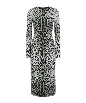 Dolce & Gabbana Dolce Gabbana Animal Printed Midi Dress - Gray