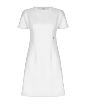 Dolce & Gabbana Dolce Gabbana Dg Logo Plaque Raschel Tweed Midi Dress - Cream