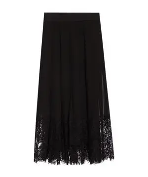 Dolce & Gabbana Dolce Gabbana Pleated Lace Midi Skirt - Black