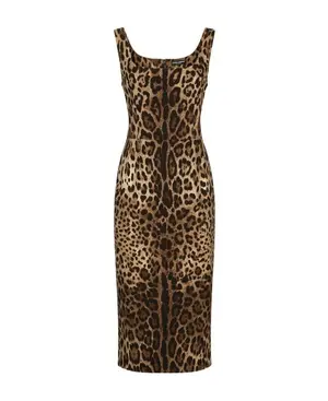 Dolce & Gabbana Dolce Gabbana Leopard Printed Fitted Midi Dress