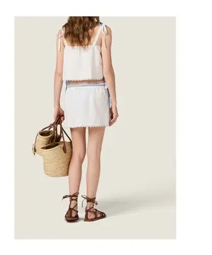 Miu Miu Embroidered Slubbed Poplin Top