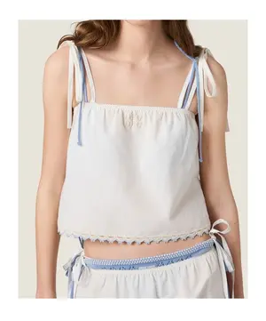 Miu Miu Embroidered Slubbed Poplin Top