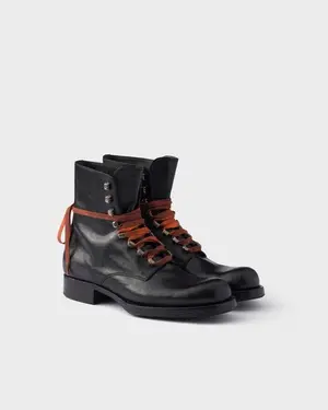 Prada Leather Laced Booties - Black