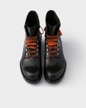 Prada Leather Laced Booties - Black