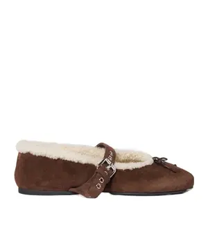 Miu Miu Suede And Shearling Ballerinas - Dark Brown