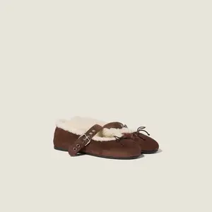 Miu Miu Suede And Shearling Ballerinas
