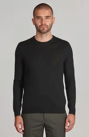 PAUL JAMES Merino Wool Crew Neck Sweater - Black
