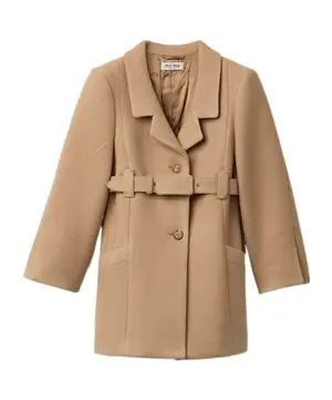 Miu Miu Single-breasted Double Wool Coat - Hazelnut