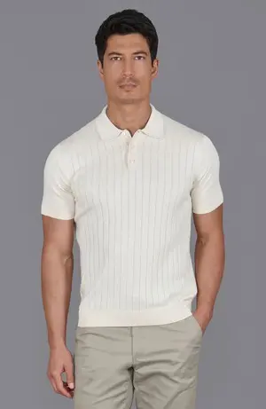 PAUL JAMES Cotton Selection Knit Polo Shirt - Ecru
