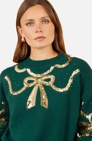 YUMI Sequin Bow Knitted Jumper