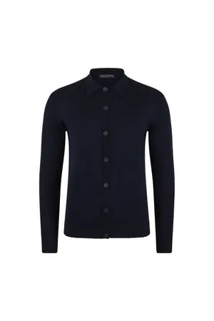 PAUL JAMES Extra Fine Merino Wool Polo Cardigan - Navy