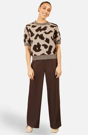 YUMI Leopard Intarsia Short Sleeve Jumper