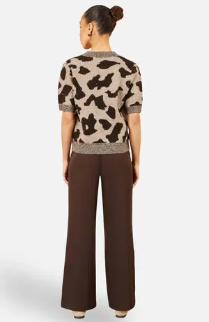 YUMI Leopard Intarsia Short Sleeve Jumper