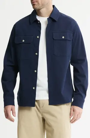 JACHS Cotton & Silk Stretch Overshirt - Navy