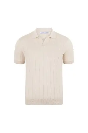 PAUL JAMES Cotton Selection Buttonless Polo Shirt - Ecru