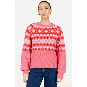 YUMI Fairisle Wool Blend Relaxed Jumper - Red