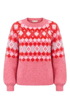 YUMI Fairisle Wool Blend Relaxed Jumper - Red