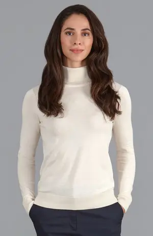 PAUL JAMES Cotton Roll Neck Long Sleeve Sweater - Ecru