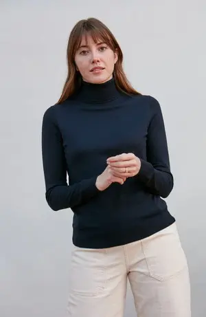 PAUL JAMES Cotton Roll Neck Long Sleeve Sweater - Navy