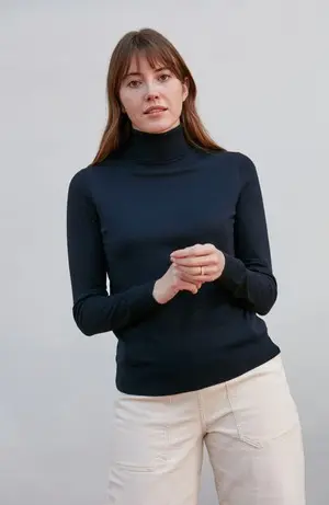 PAUL JAMES Cotton Roll Neck Long Sleeve Sweater - Navy