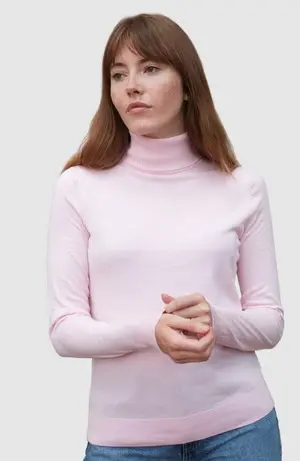 PAUL JAMES Cotton Roll Neck Long Sleeve Sweater - Softpink