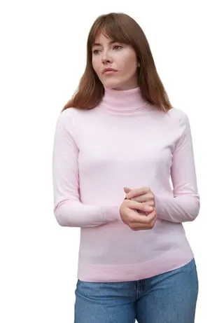 PAUL JAMES Cotton Roll Neck Long Sleeve Sweater - Softpink