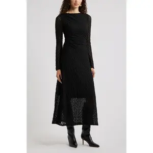 Nordstrom Lace Long Sleeve Midi Dress - Black