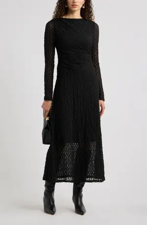 Nordstrom Lace Long Sleeve Midi Dress - Black