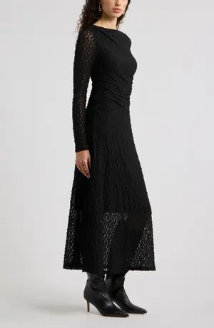 Nordstrom Lace Long Sleeve Midi Dress - Black