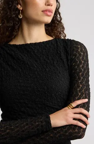 Nordstrom Lace Long Sleeve Midi Dress - Black