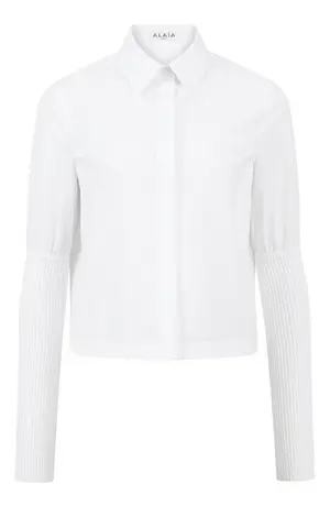 Alaïa Cotton Poplin Button-up Shirt With Ribbed Sleeves
