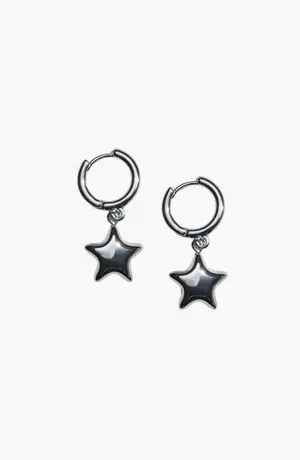 NICKEL & SUEDE Waterproof Puffy Star Huggie Earrings - Silver