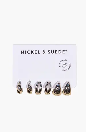 NICKEL & SUEDE Chunky Waterproof Huggie Earring Set - Silver