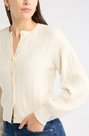 Caslon Crewneck Cardigan - Ivory Pristine
