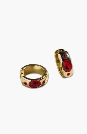 NICKEL & SUEDE Stone Cz Bezel Hoop Earrings - Red
