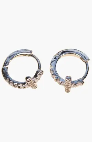 NICKEL & SUEDE Waterproof Cross Huggie Earrings - Silver