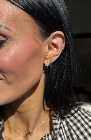 NICKEL & SUEDE Waterproof Cross Huggie Earrings - Silver