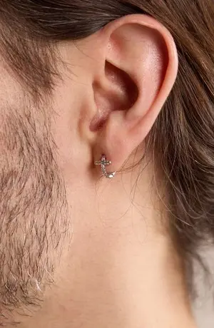 NICKEL & SUEDE Waterproof Cross Huggie Earrings - Silver