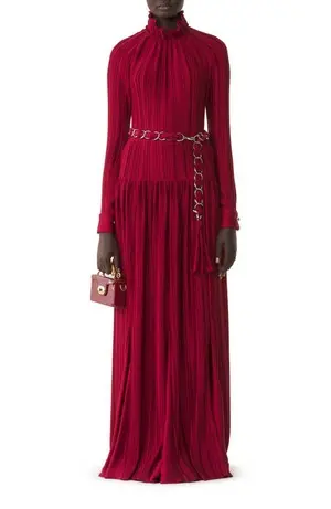 LANVIN Long Pleated Charmeuse Dress