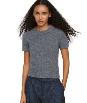 Maeve Mercer Cashmere Short-sleeve Sweater - Grey