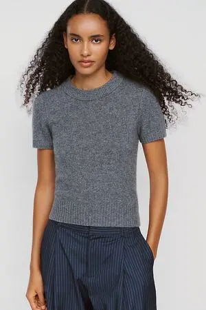 Maeve Mercer Cashmere Stretch Short Sleeve Sweater - Shadow