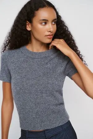 Maeve Mercer Cashmere Stretch Short Sleeve Sweater - Shadow
